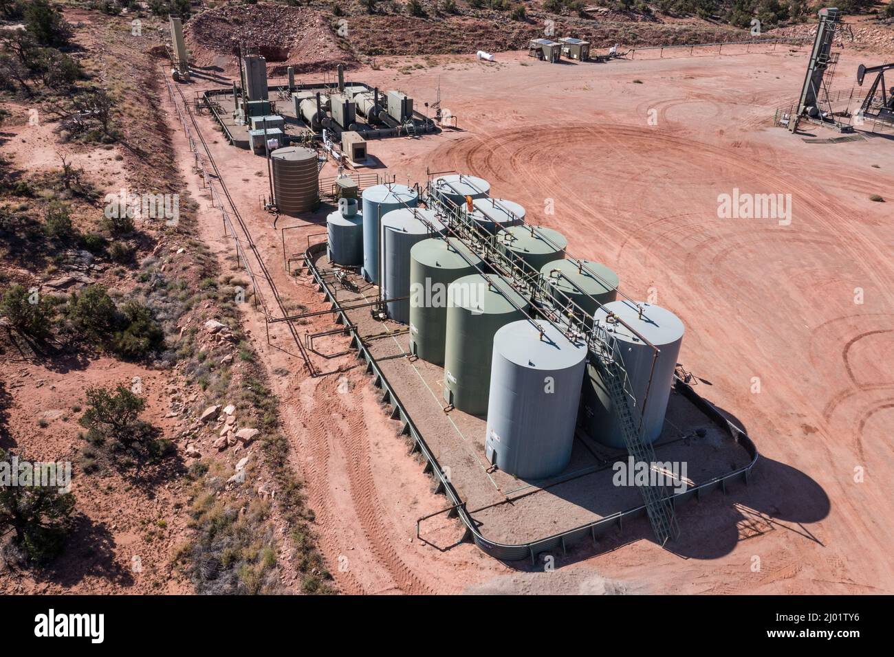 Oil storage tank battery and separating equipment Stock Photo - Alamy