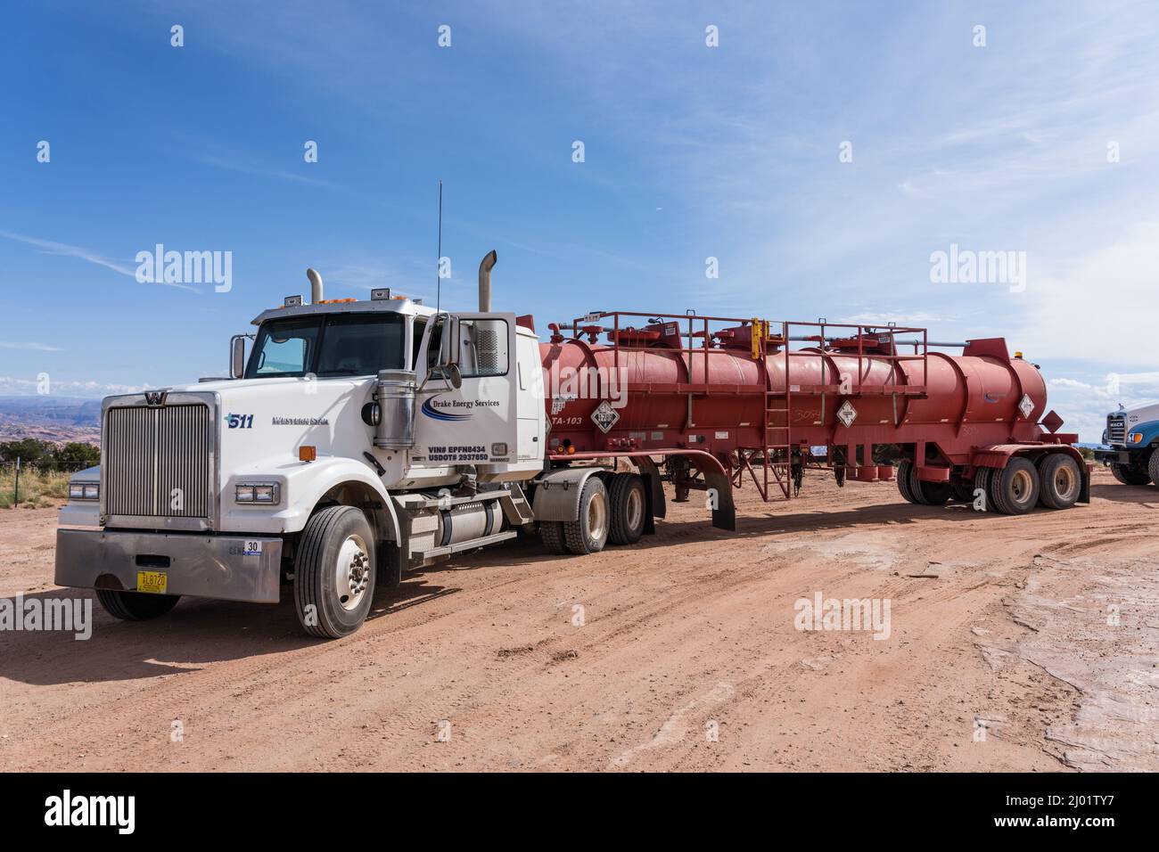 Acid tanker carrying acid for acidizing an oil well Stock Photo - Alamy