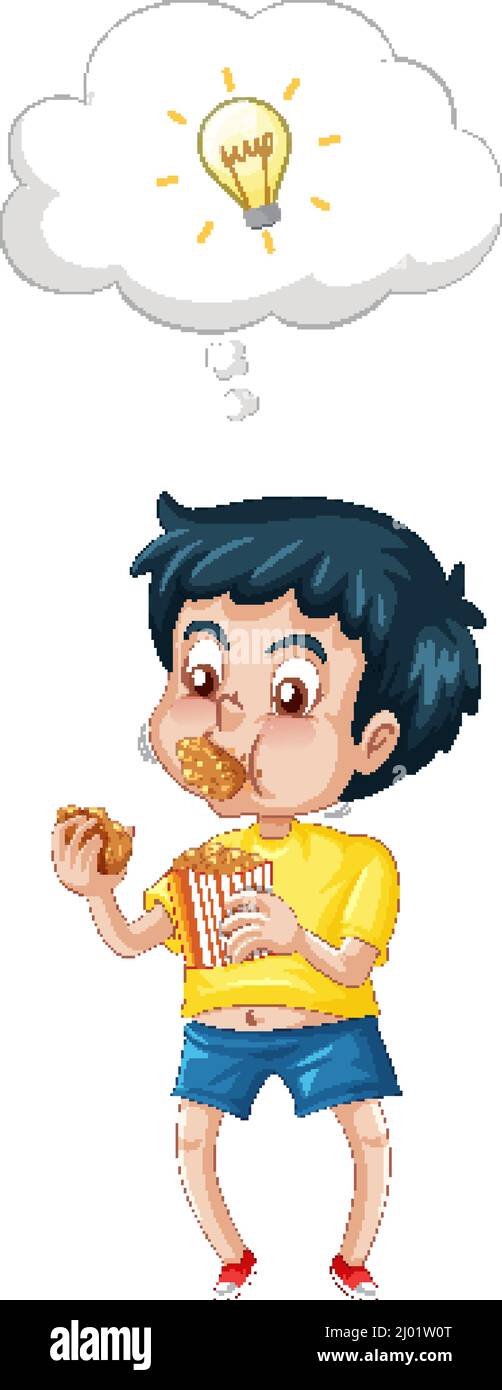 A boy eating and thinking on white background illustration Stock Vector ...