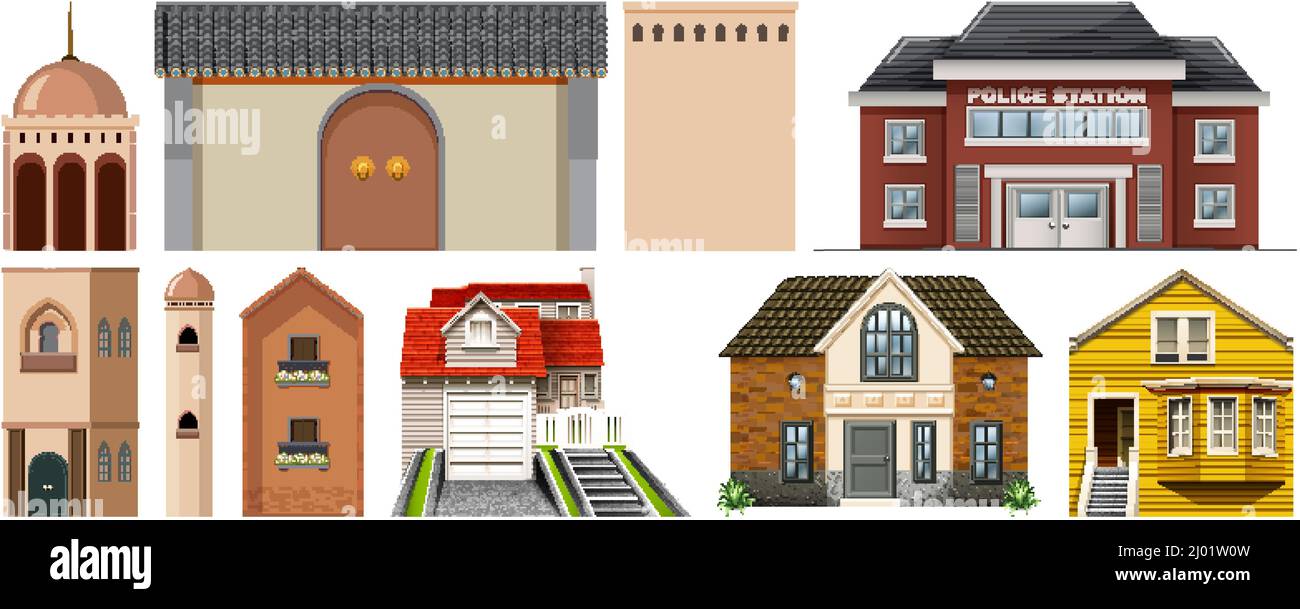 Different designs of buildings around the world illustration Stock ...