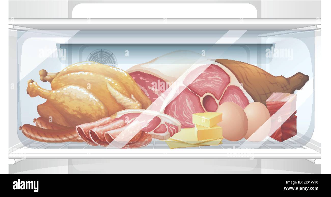 An inside the refrigerator with food illustration Stock Vector Image ...