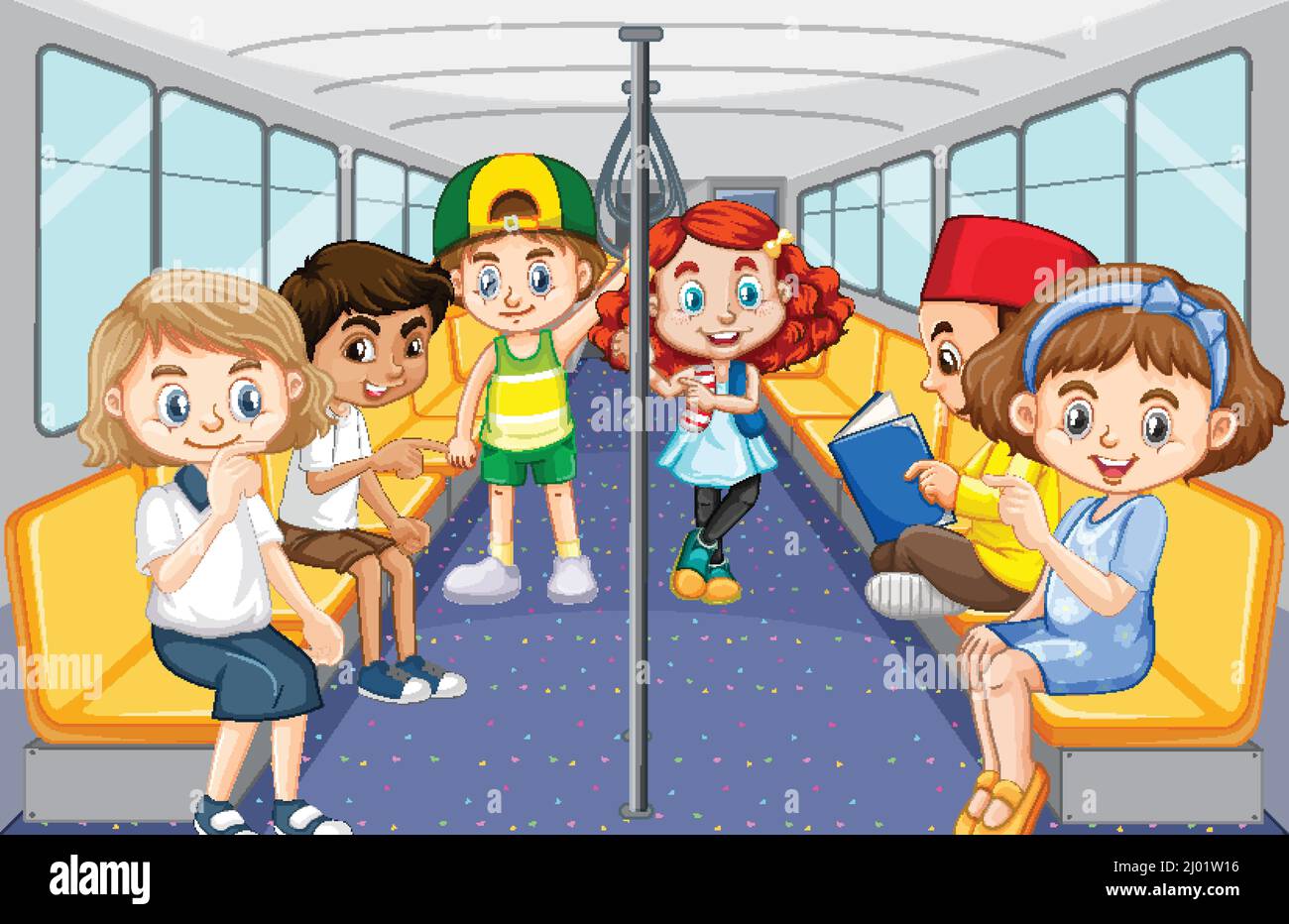 Scene with many people using public transportation illustration Stock ...