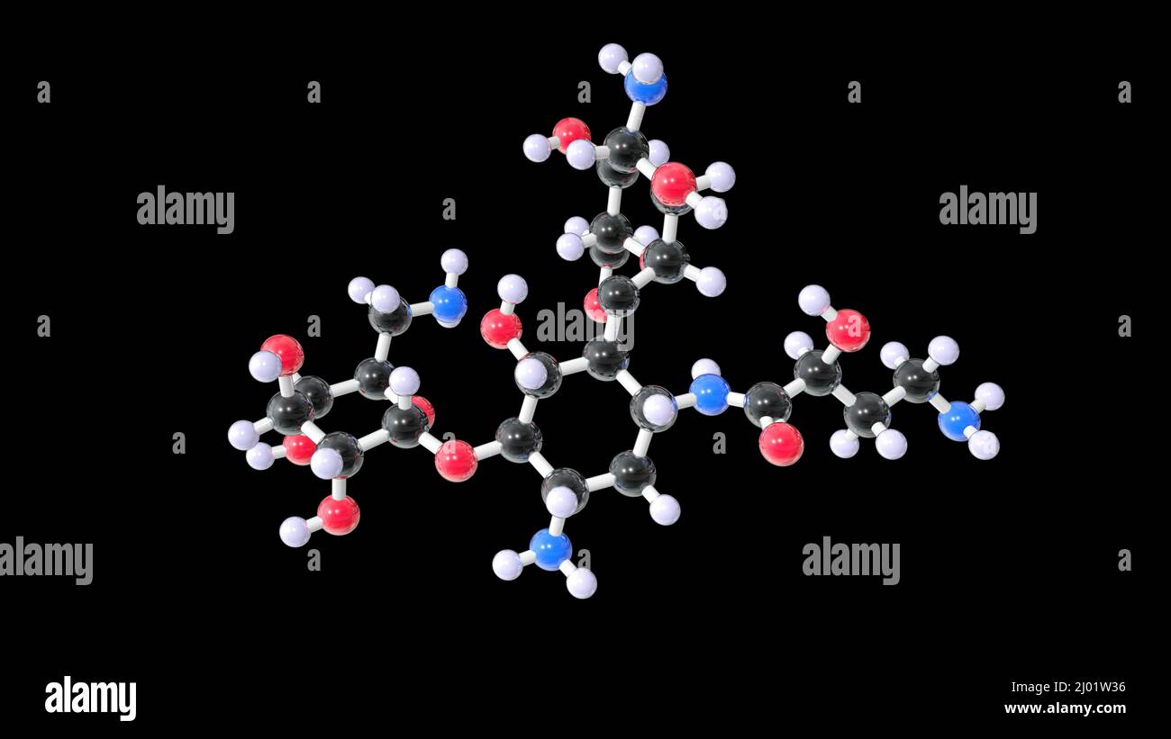 Amikacin antibiotic drug, molecular model Stock Photo - Alamy