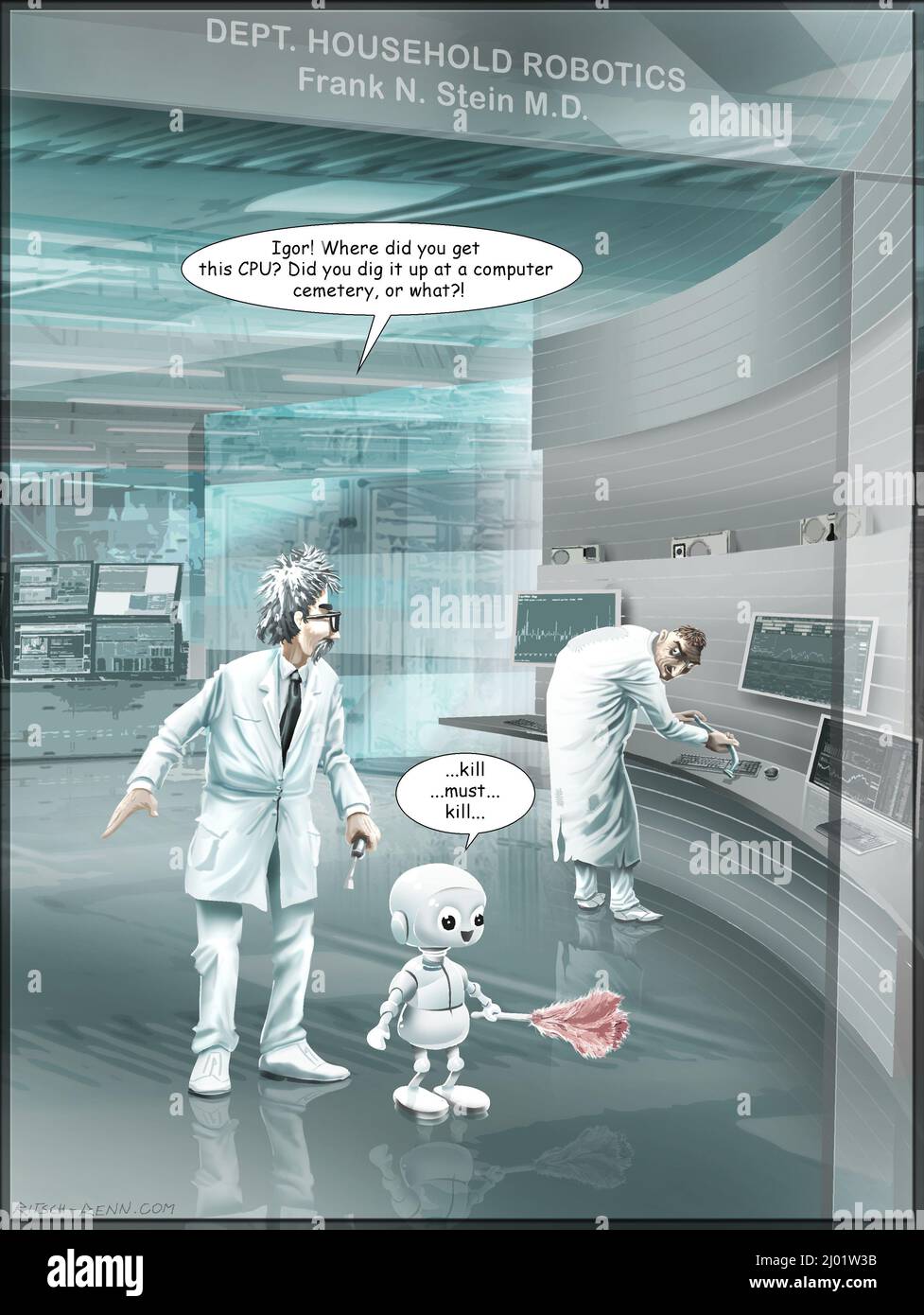 Killer robot, satirical illustration Stock Photo - Alamy