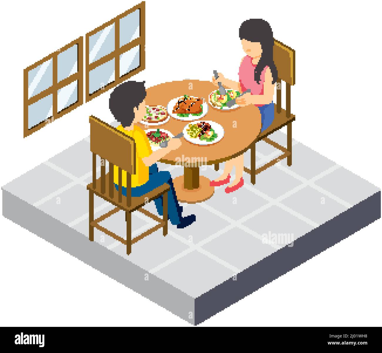 Couple dining table isometric illustration Stock Vector Image & Art - Alamy