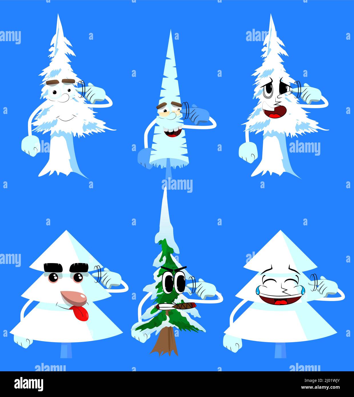 Cartoon winter pine trees with faces shows a you're nuts gesture by ...