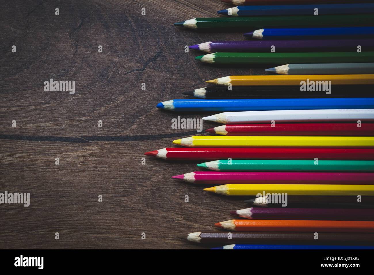 Colored pencils and white paper. Children's creativity. Template for ...