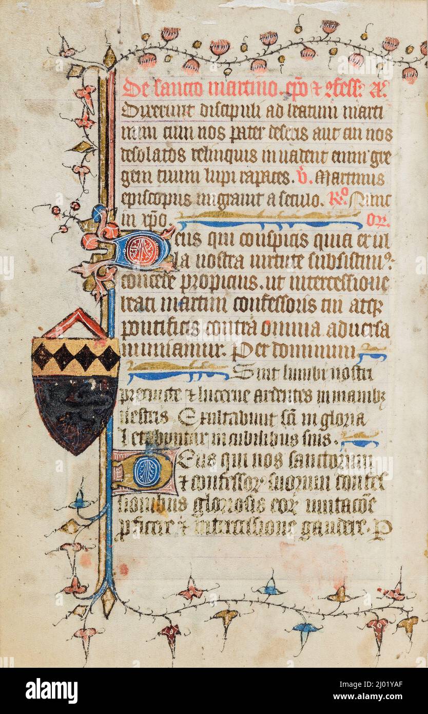 Latin Manuscript with Coat of Arms from an English Book of Hours ...