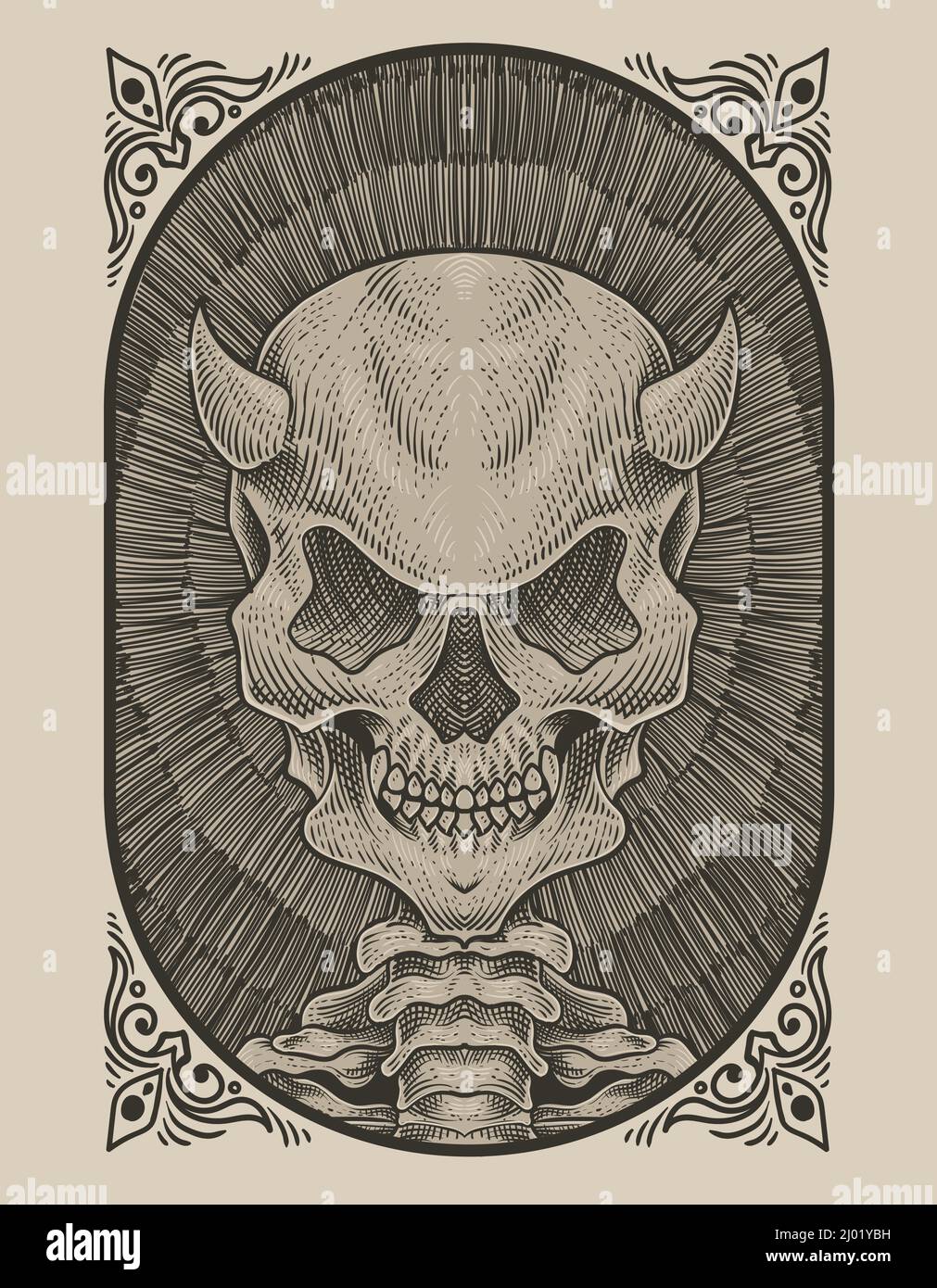 illustration skull demon with engraving style Stock Vector Image & Art ...