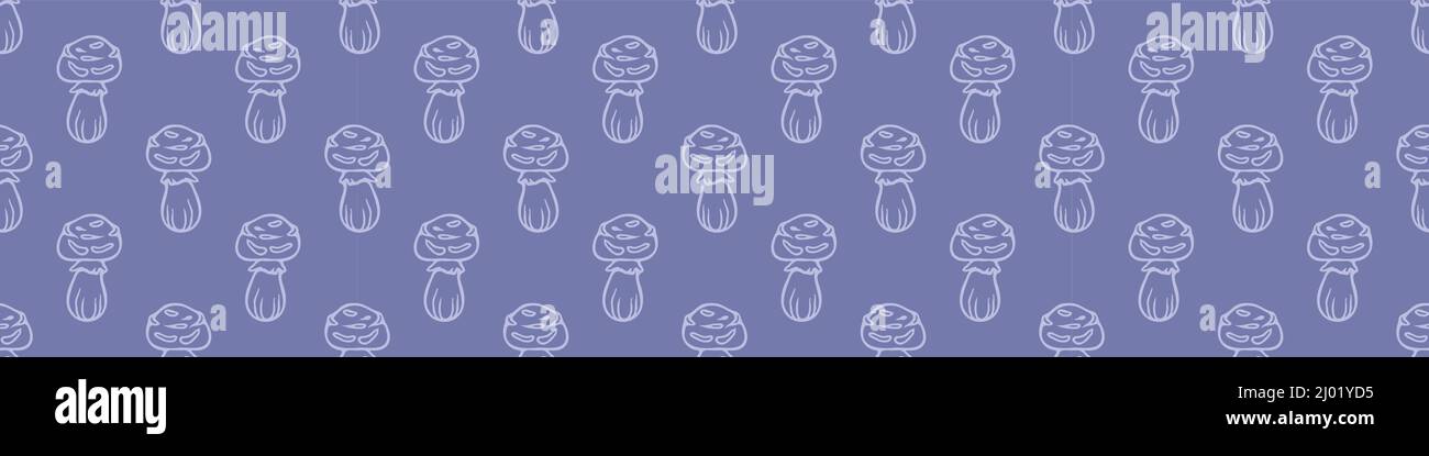 Very peri wild mushroom vector border. Seamless trendy purple biology ...