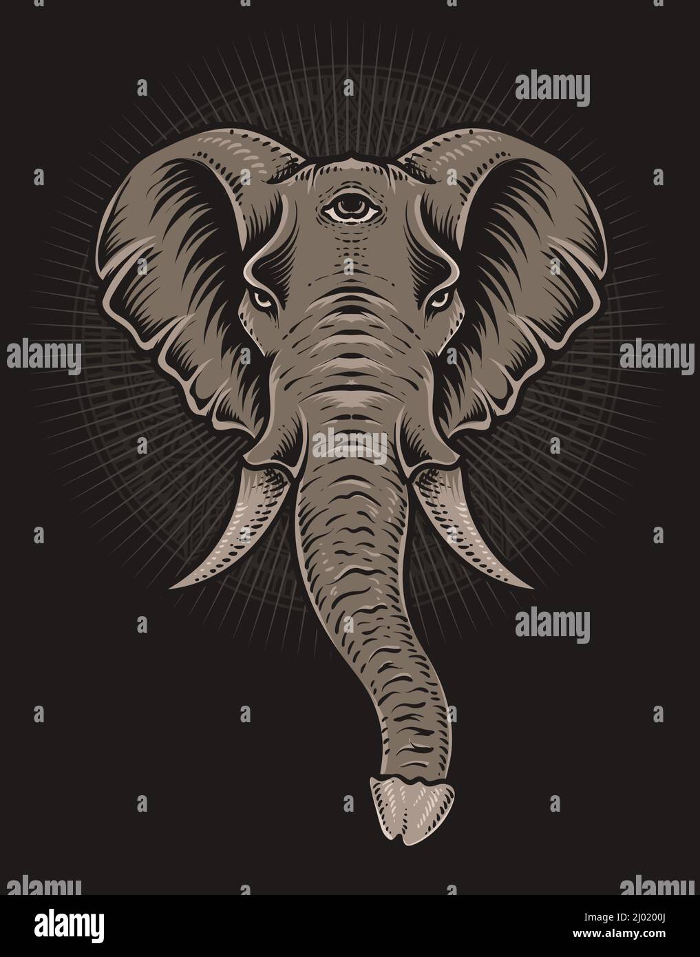 illustration vintage elephant head on black background Stock Vector ...