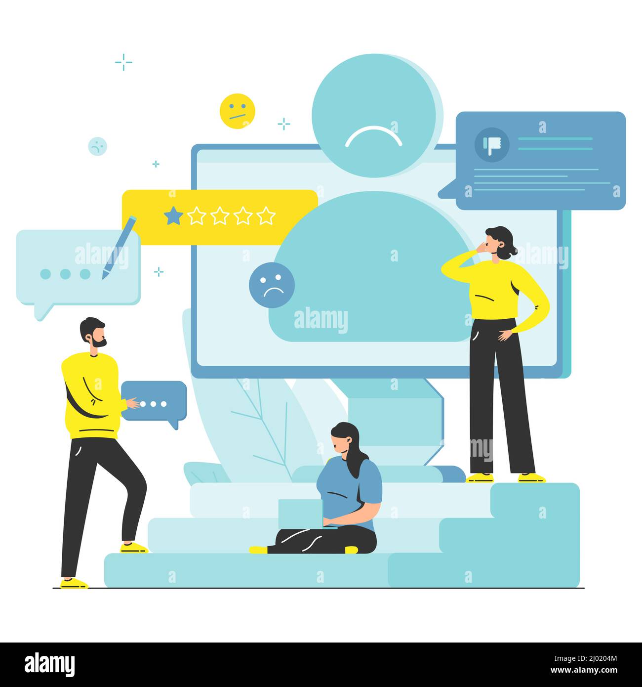 Customers giving one star, dislike thumb down, vector illustration ...