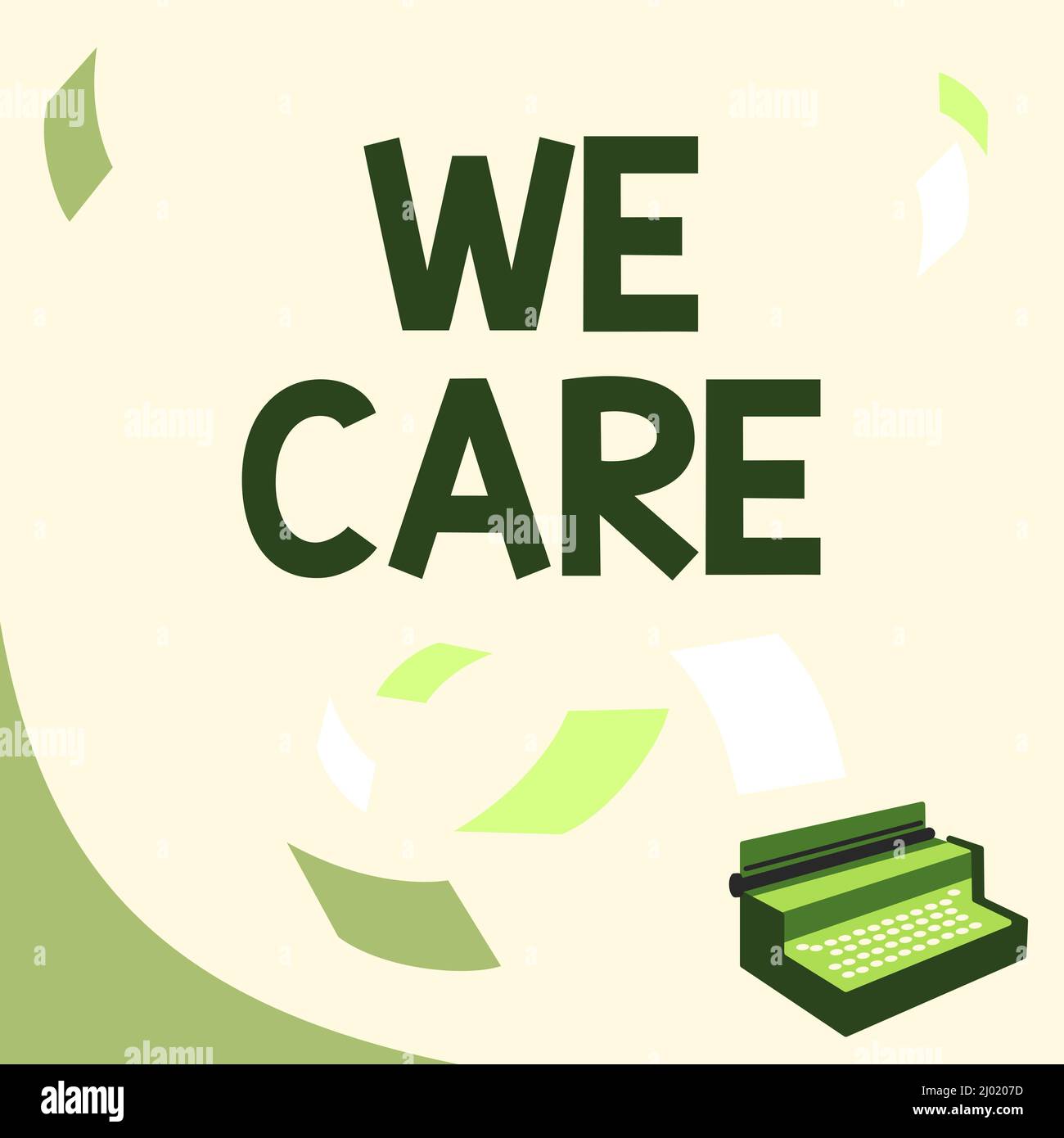 Sign displaying We Care. Word for We Care Vintage Typewriter Drawing ...