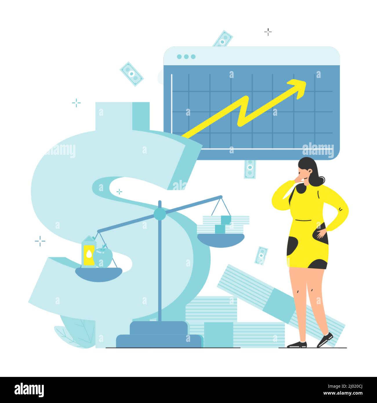 Inflation in economy. Increase in consumer prices, loss of purchasing ...