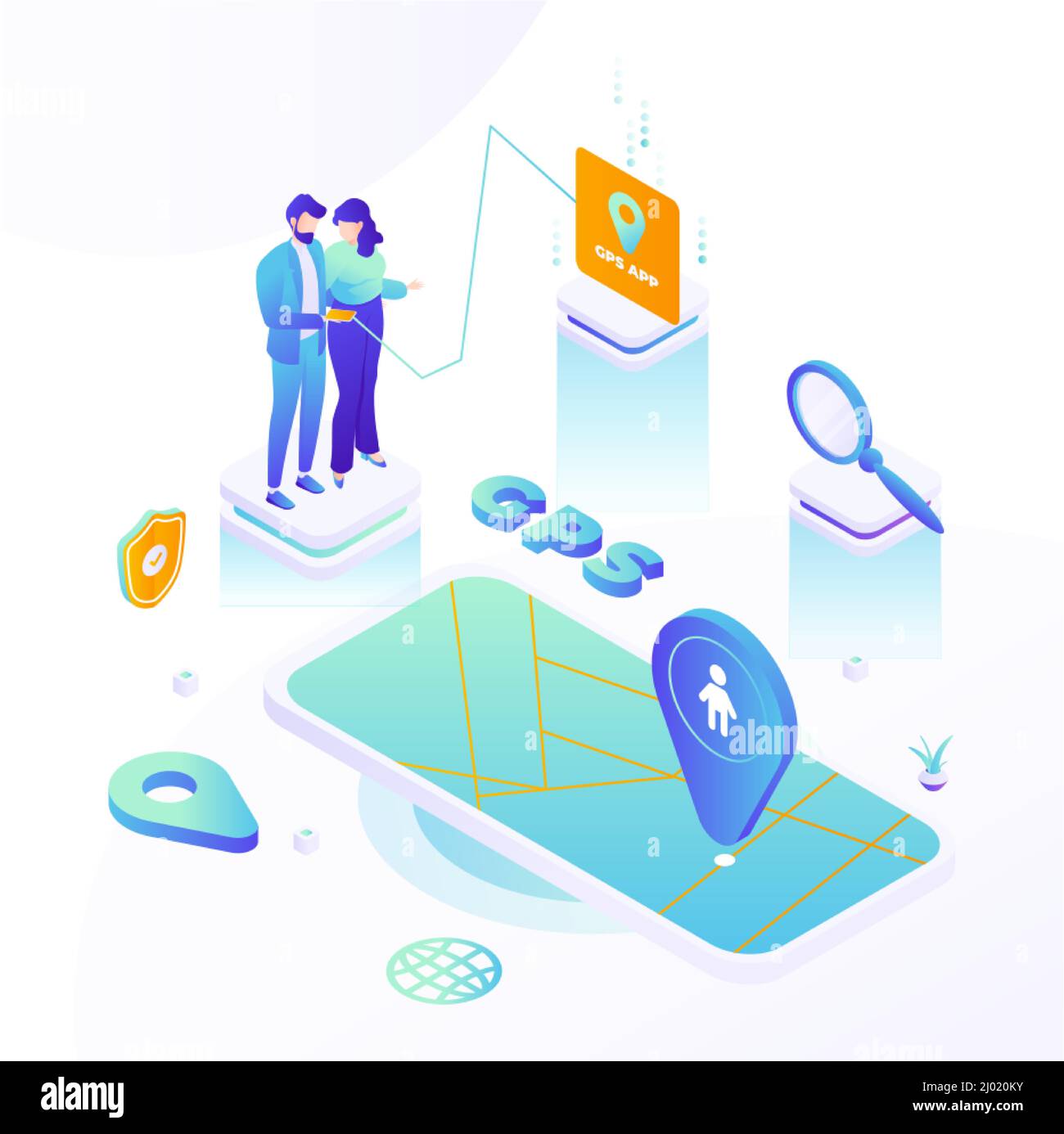 Parents tracking kids location with gps mobile app, vector isometric ...