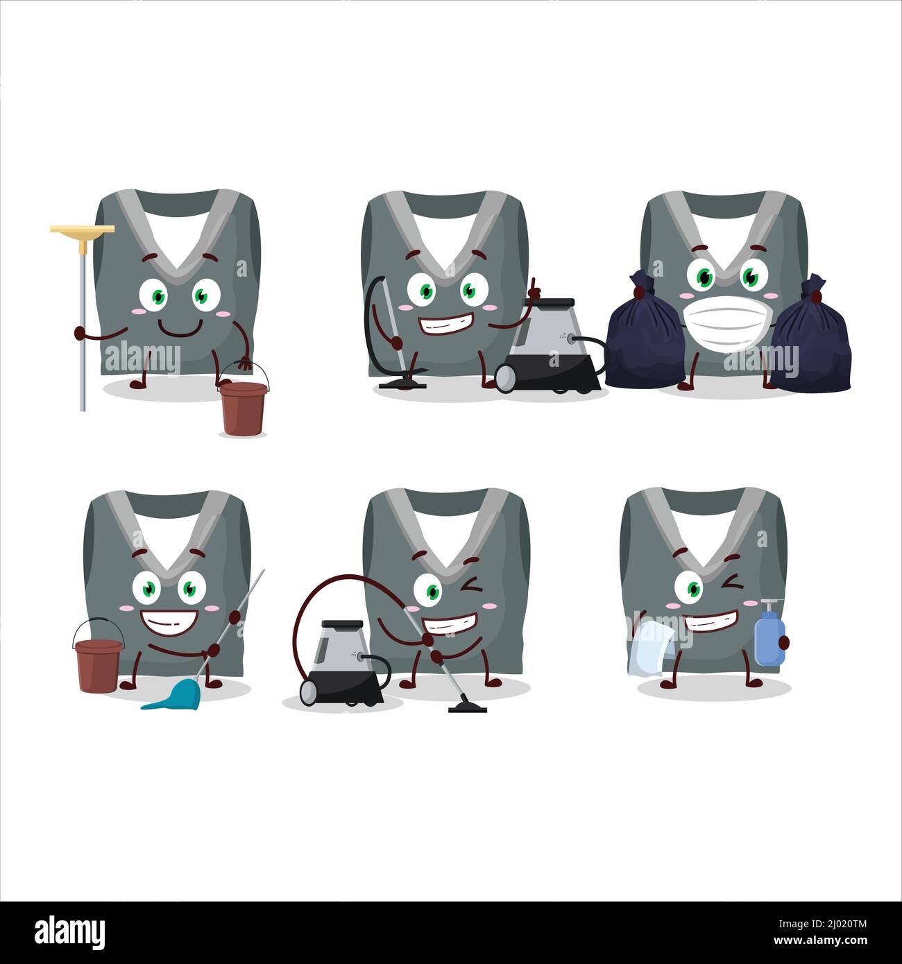 Cleaning service gray school vest cute cartoon character using mop ...