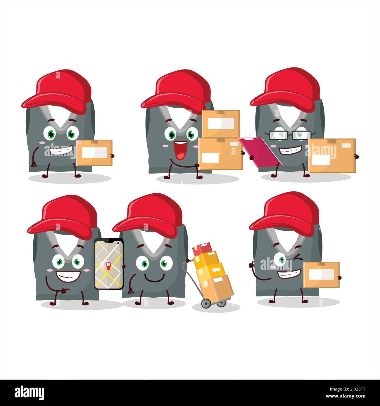 Cartoon character design of gray school vest working as a courier ...