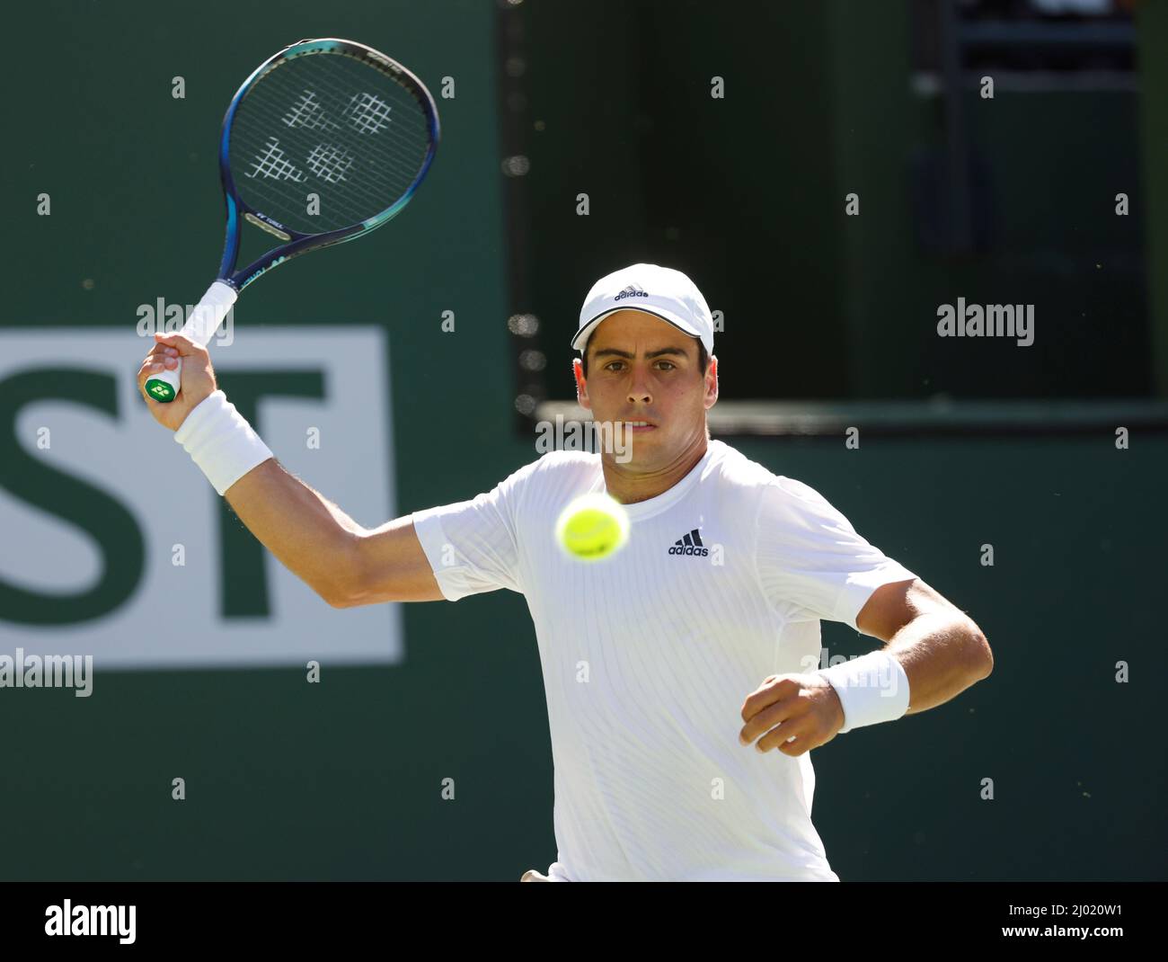 March 15, 2022 Jaume Munar of Spain returns a shot against Taylor Fritz ...