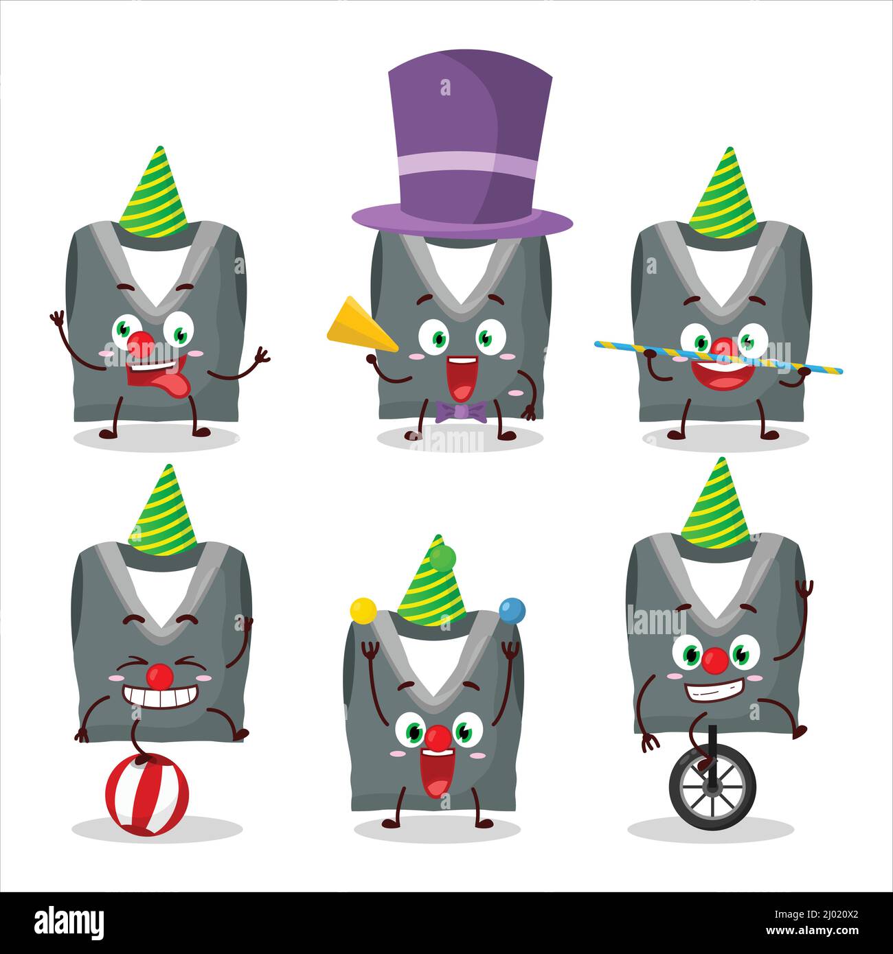 Cartoon character of gray school vest with various circus shows. Vector ...