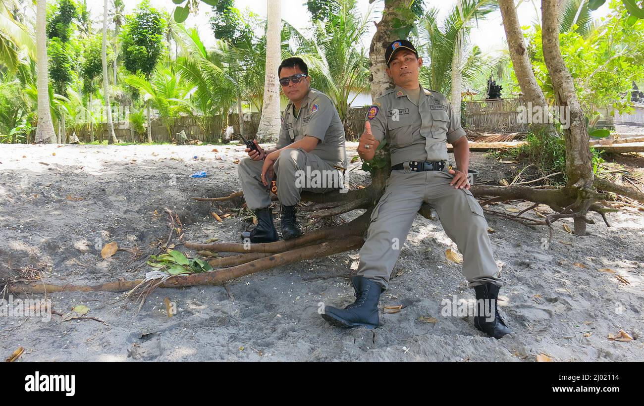 Nusa Penida, Bali, Indonesia, 29 January 2022. Balinese police officers ...