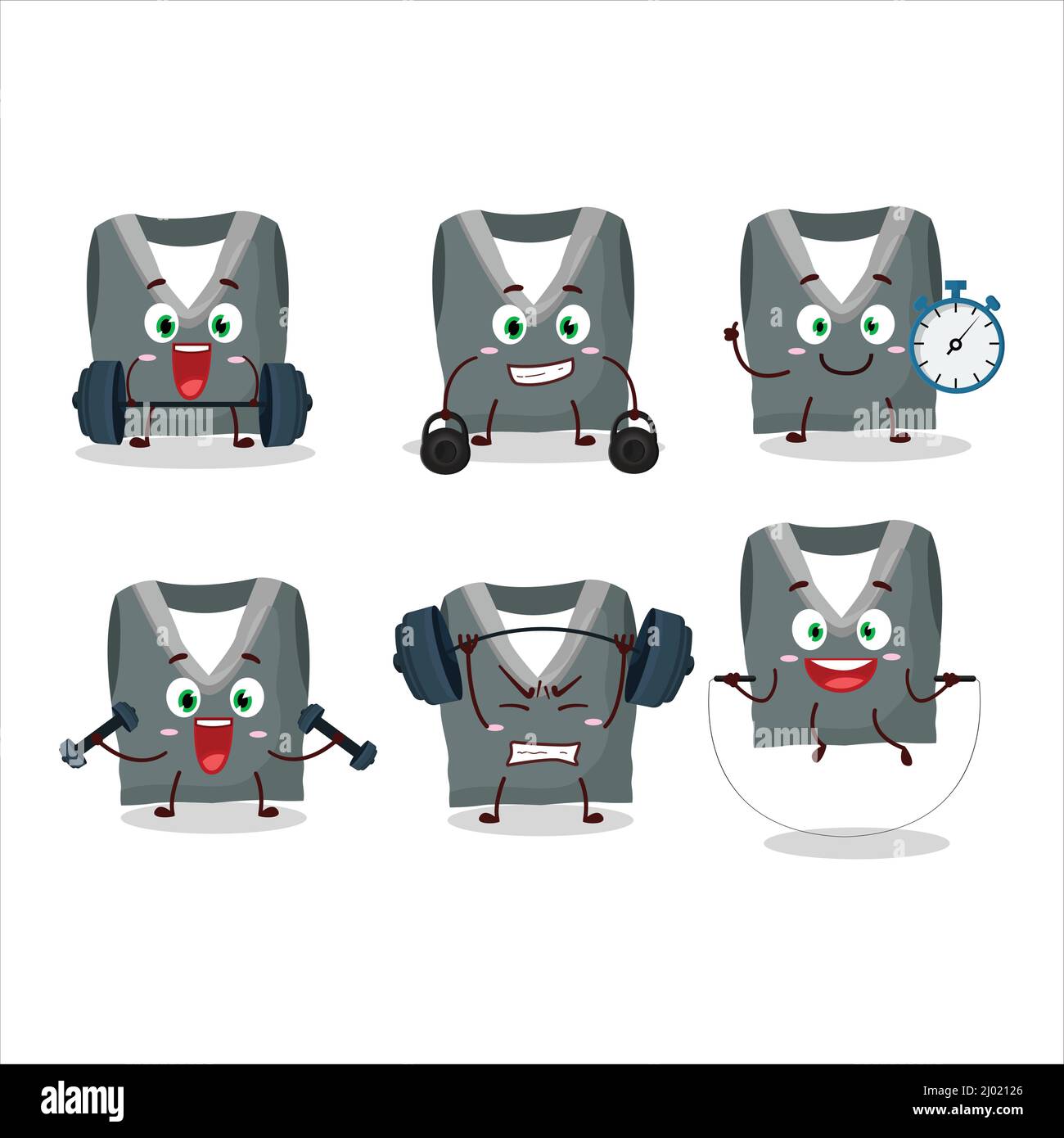 A healthy gray school vest cartoon style trying some tools on Fitness ...