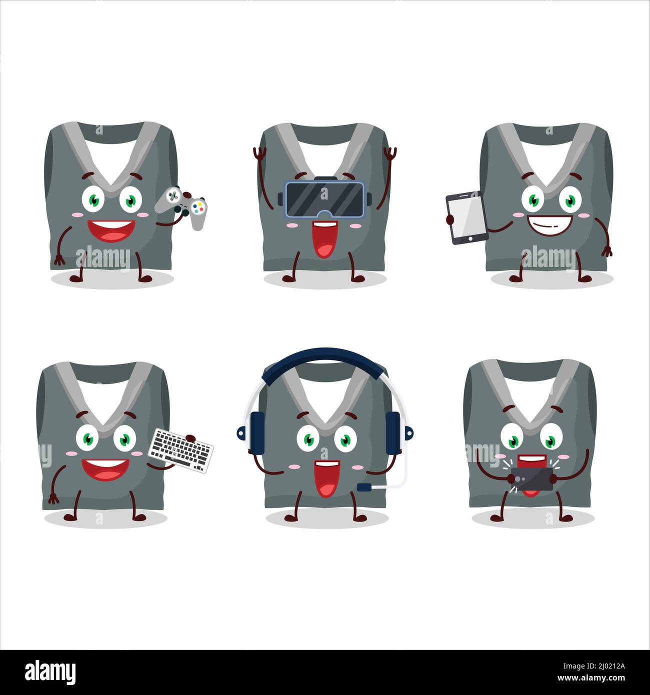 Gray school vest cartoon character are playing games with various cute ...