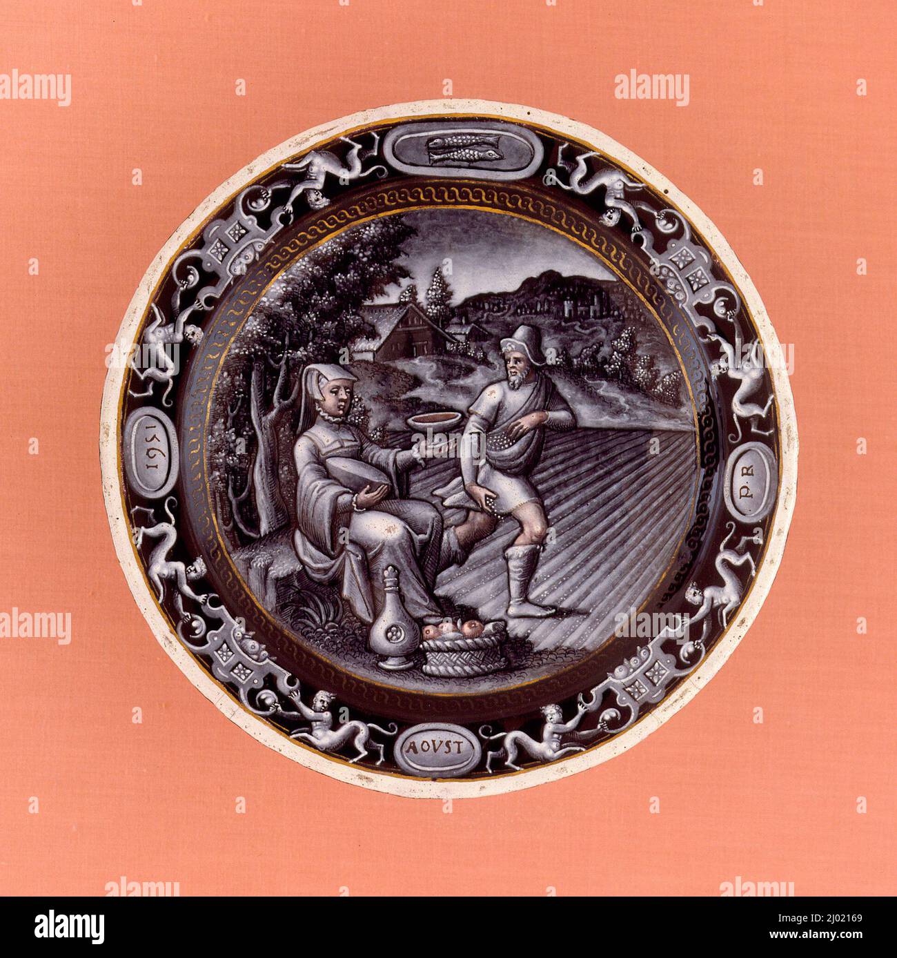 Calendar Plate for August (Sowing). Pierre Reymond (France, Limoges, circa 1513-after 1584 ...