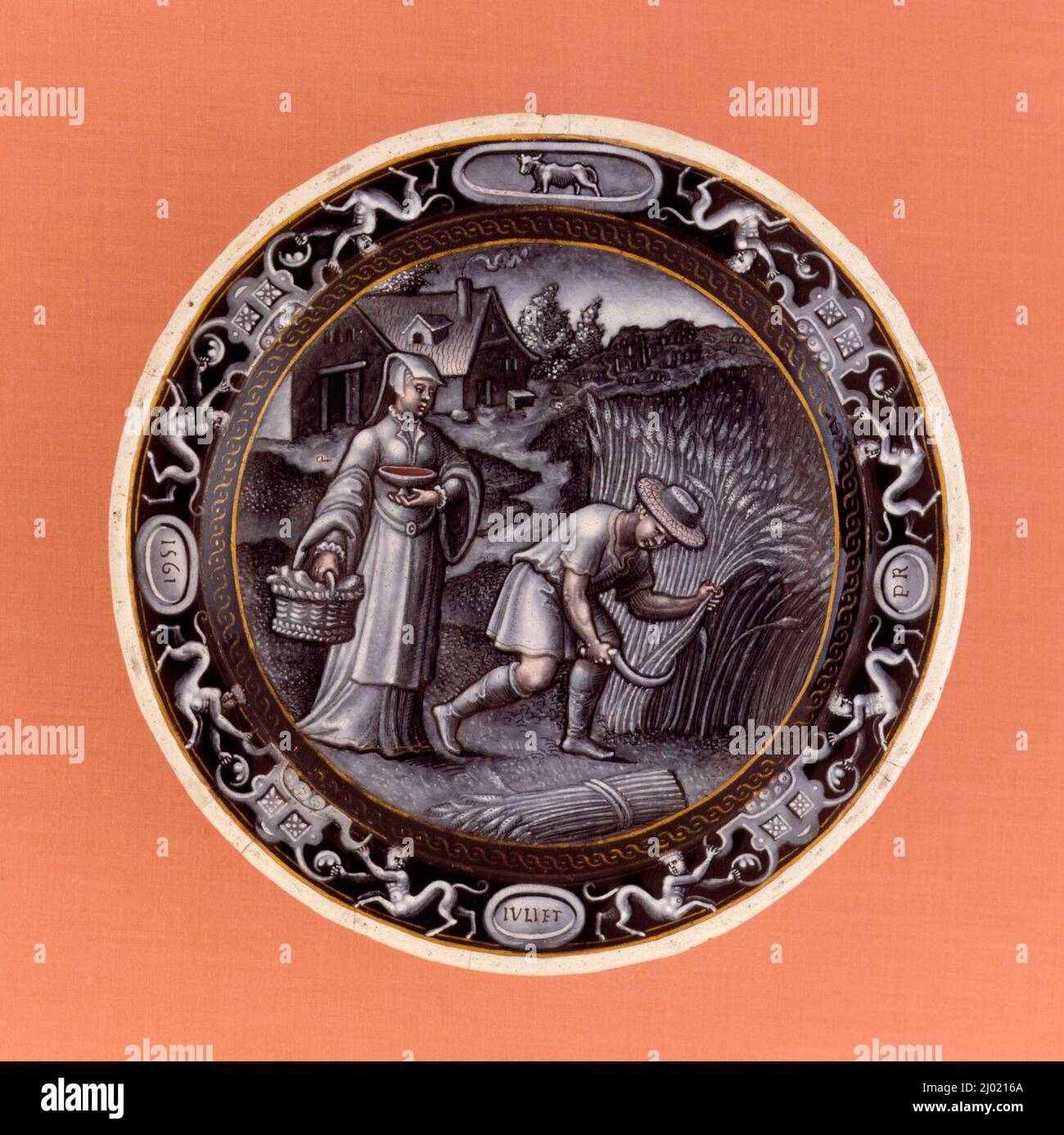 Calendar Plate for July (Harvesting). Pierre Reymond (France, Limoges, circa 1513-after 1584 ...