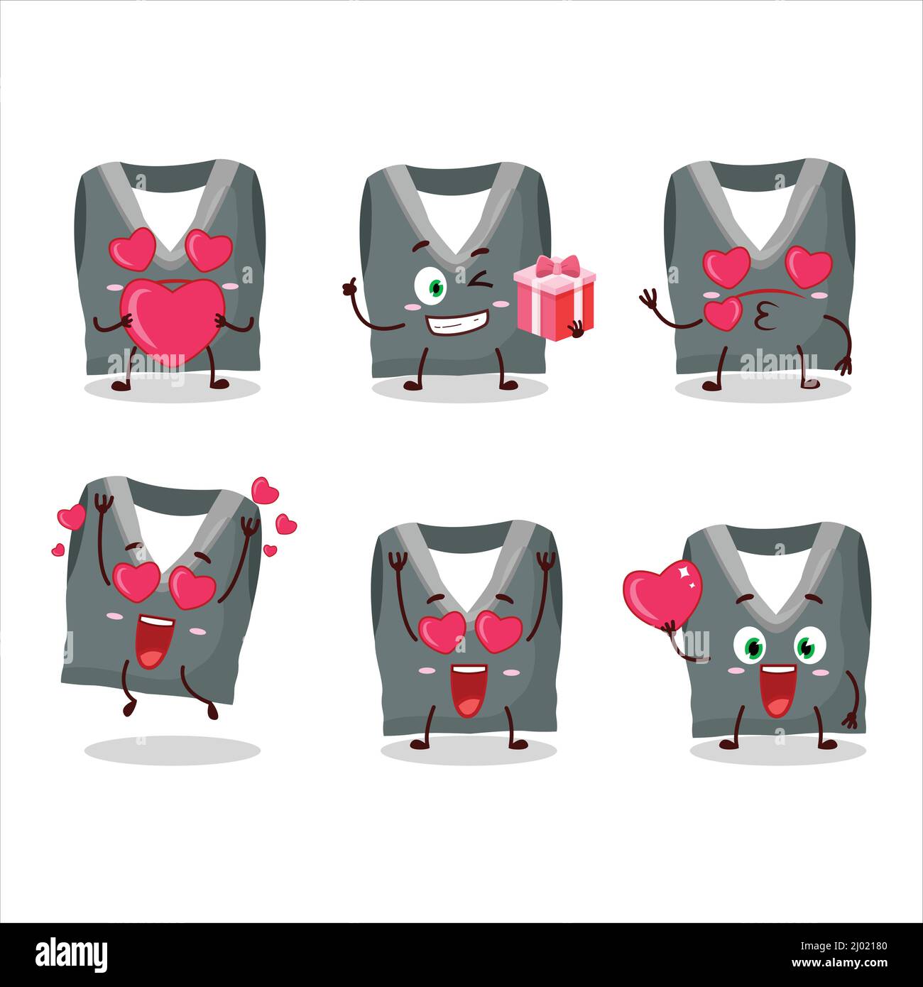 Gray school vest cartoon character with love cute emoticon. Vector ...