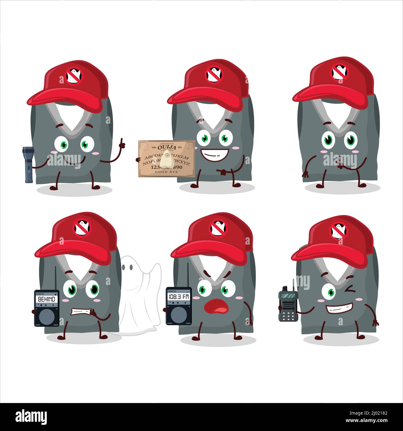 Ghost hunter cartoon gray school vest character using camera. Vector ...