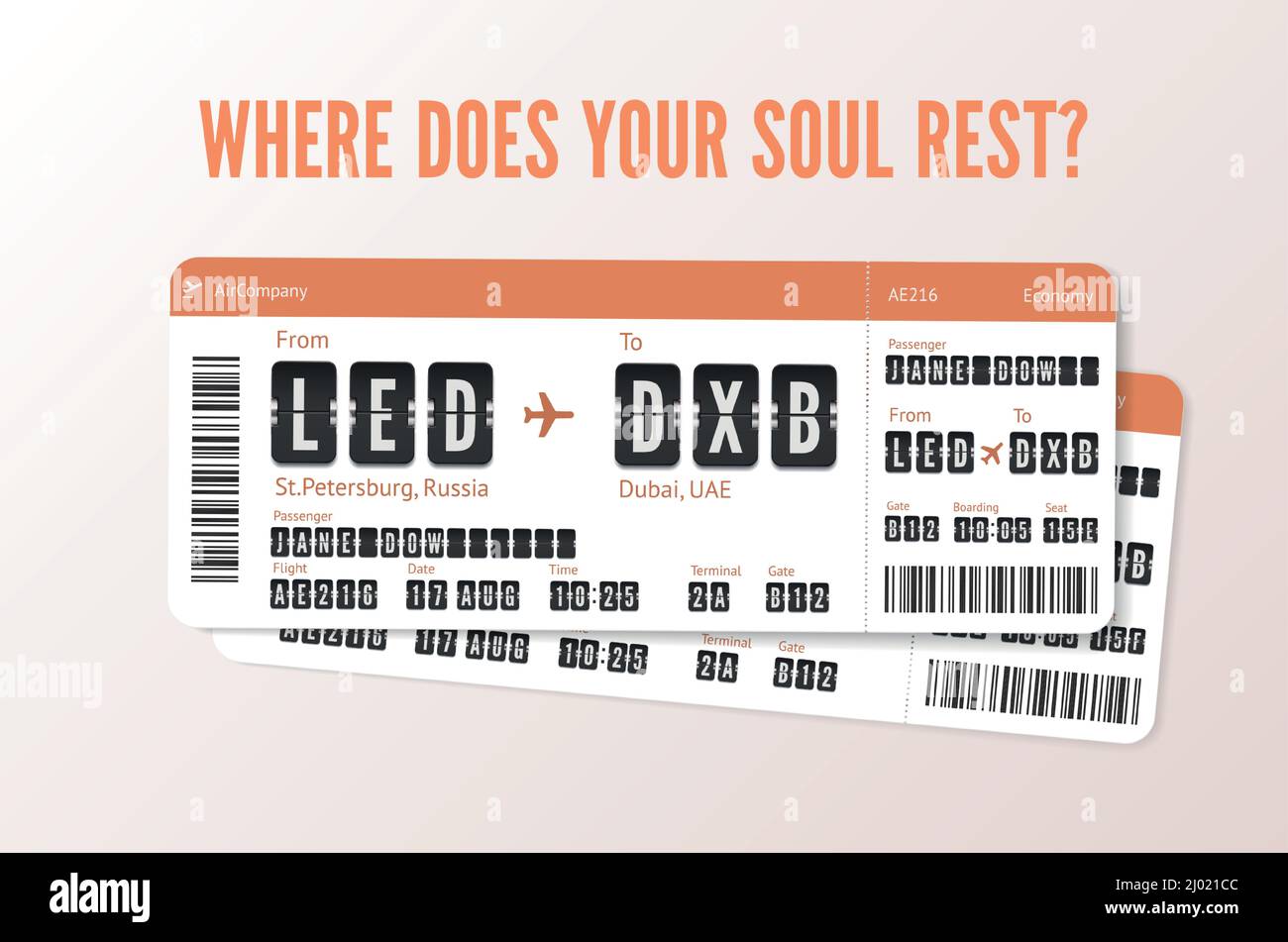 Two boarding pass vector template with shadows. Couple of Flight cards ...