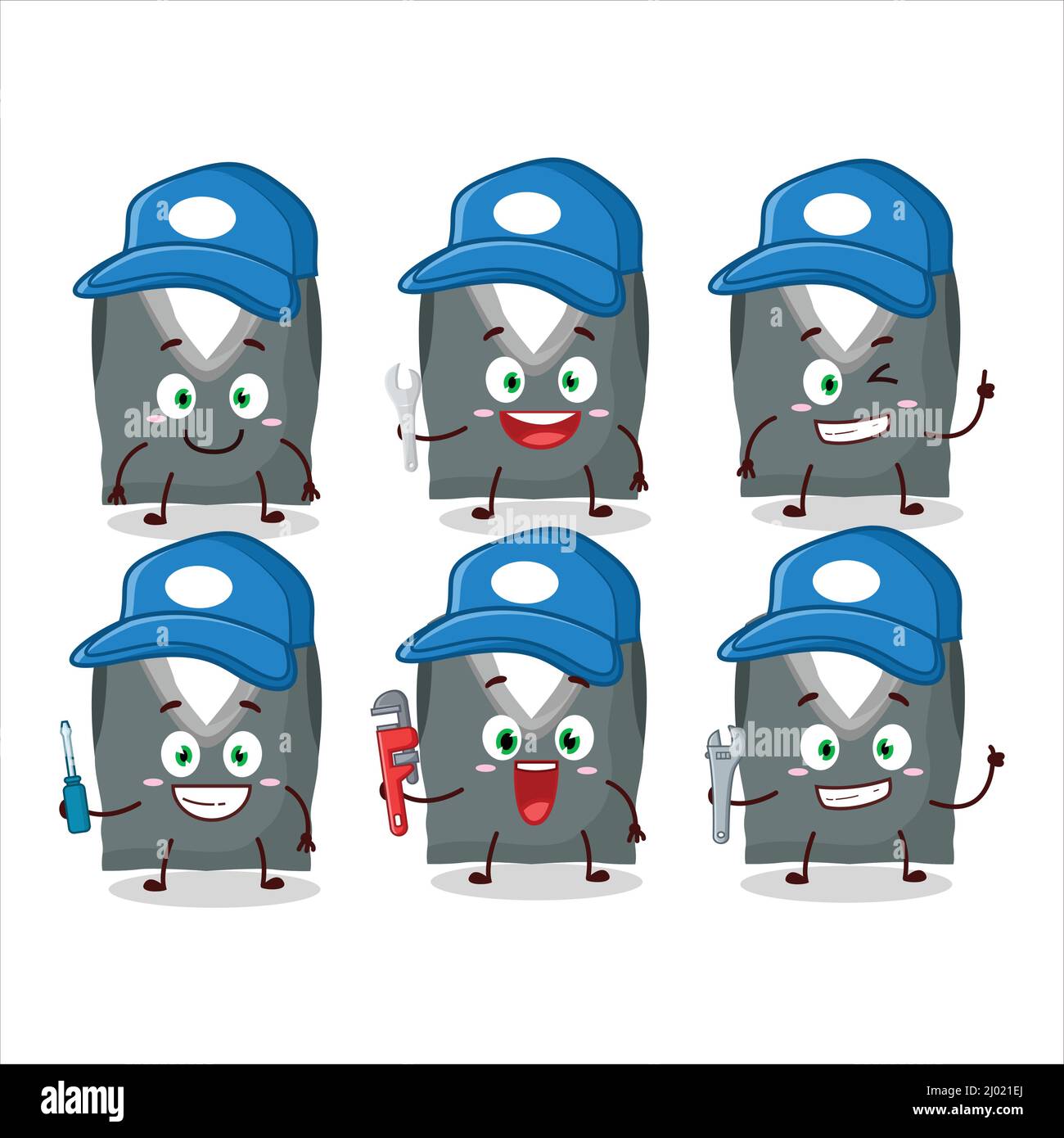 mechanic gray school vest cute mascot character with pliers. Vector ...