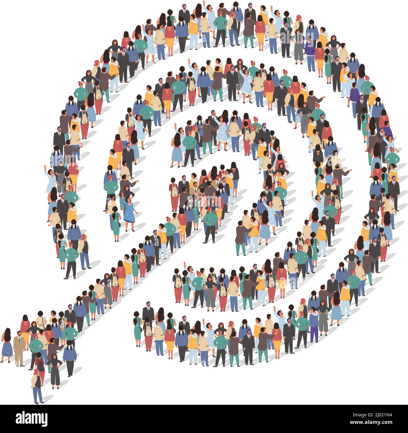 Large group of people standing in target symbol shape, vector ...