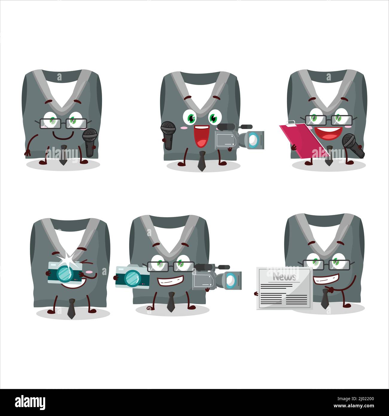 Character reporter gray school vest cute mascot with microphone. Vector ...