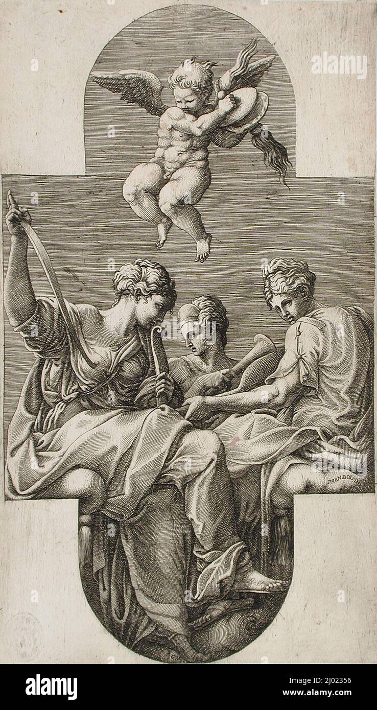 Three Muses and a Putto with a Cymbals. Giorgio Ghisi (Italy, Mantua ...