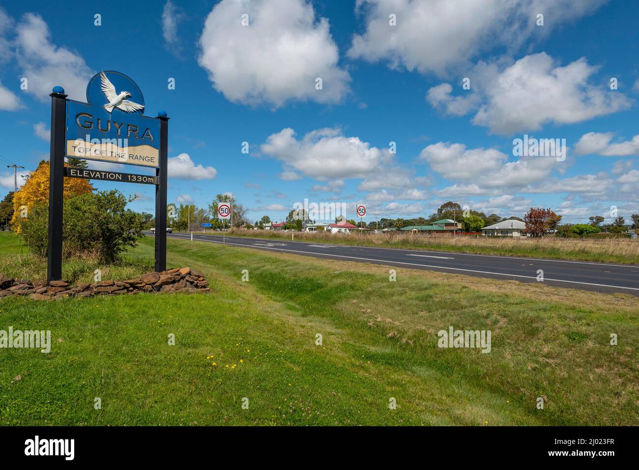 Sign at the entrance to Guyra in northern New South Wales, Australia ...