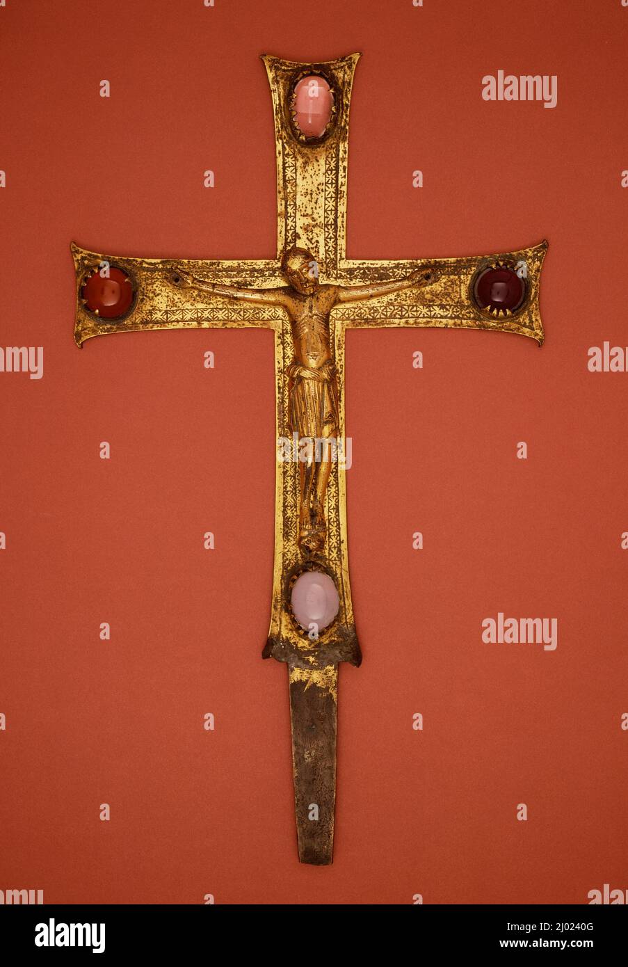 Crucifix. Italy, Lombardy, 12th century. Sculpture. Gilt bronze Stock ...