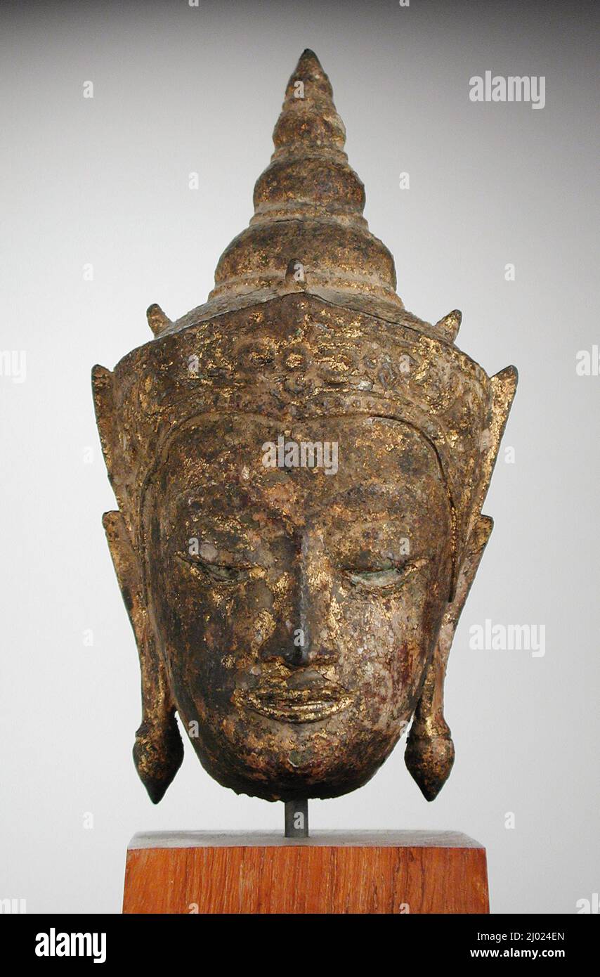 Crowned Buddha Head. Central Thailand, 17th century. Sculpture. Copper ...