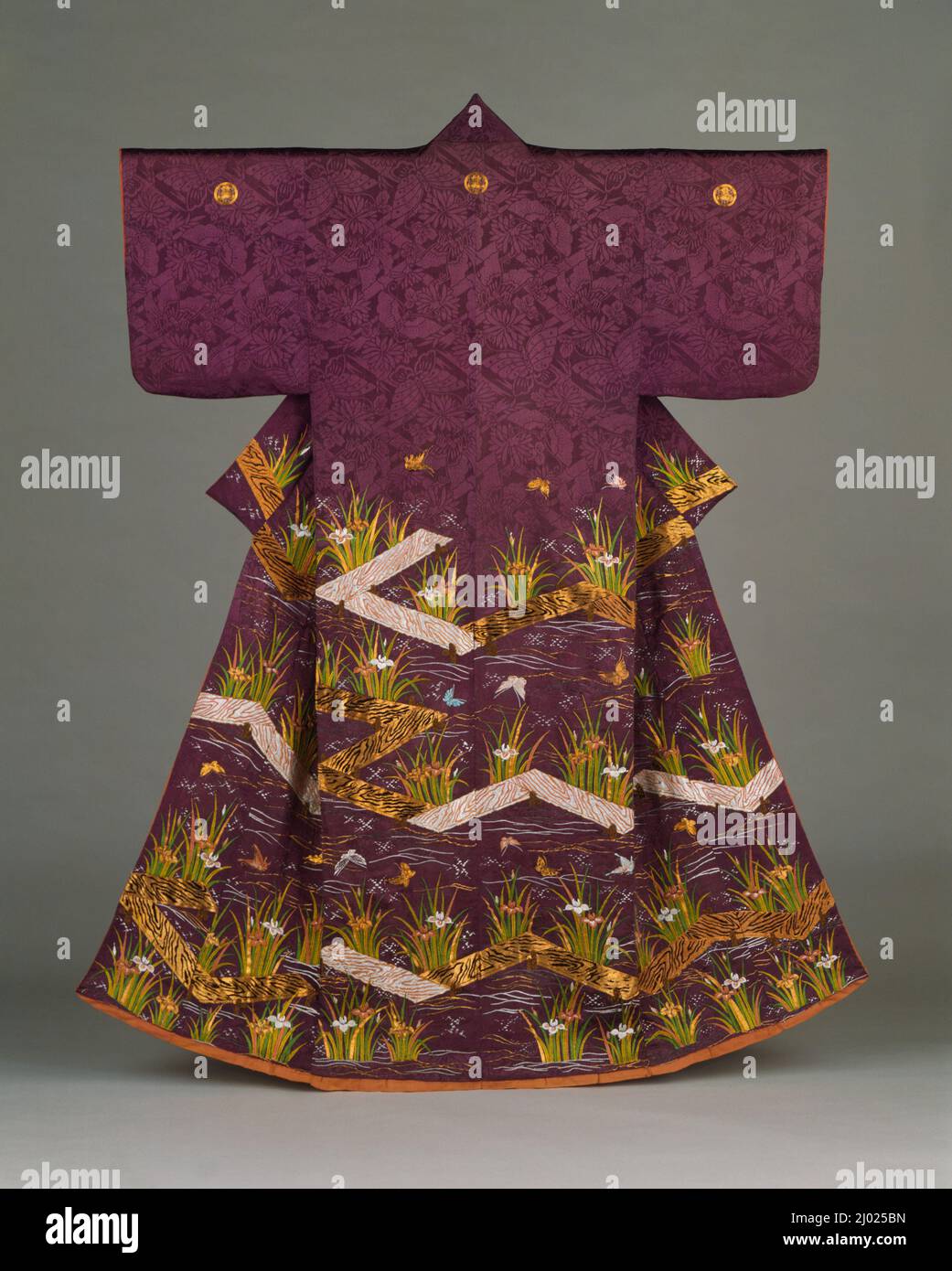 Woman's Kosode (Kimono) with Plank Bridges (Yatsuhashi), Irises, and ...