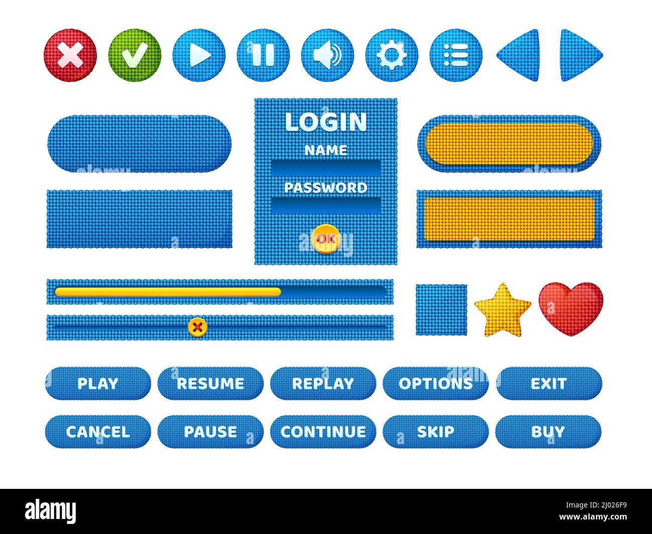 Set game menu elements textile woven texture. Cartoon user setting ...
