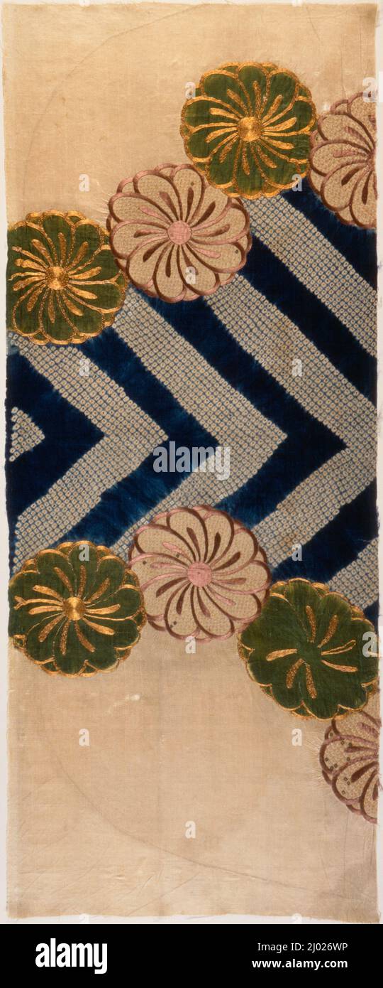 Kosode (Kimono) Fragment with Chrysanthemums and Chevron Pattern. Japan ...