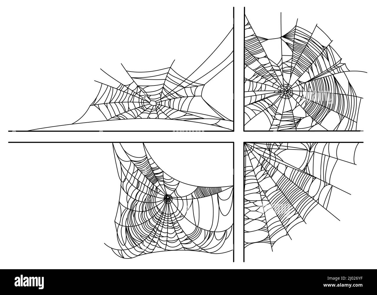 Spider web corners isolated on white background. Scary cobweb outline ...