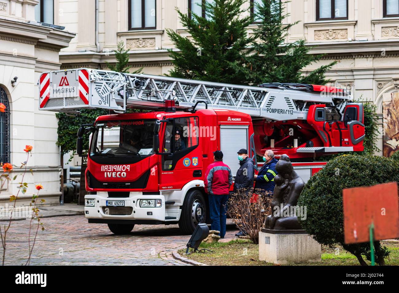 Romanian Firefighting emergency fireman (Pompierii) in Bucharest ...