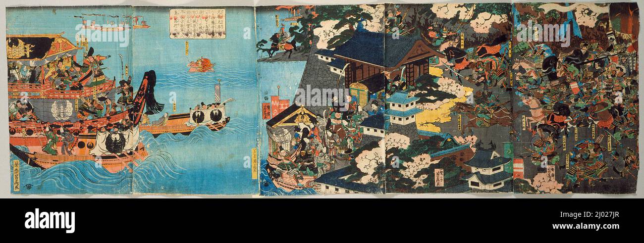 The Battles of Ichinotani, Yashima, and Dannoura. Utagawa Yoshitsuru ...