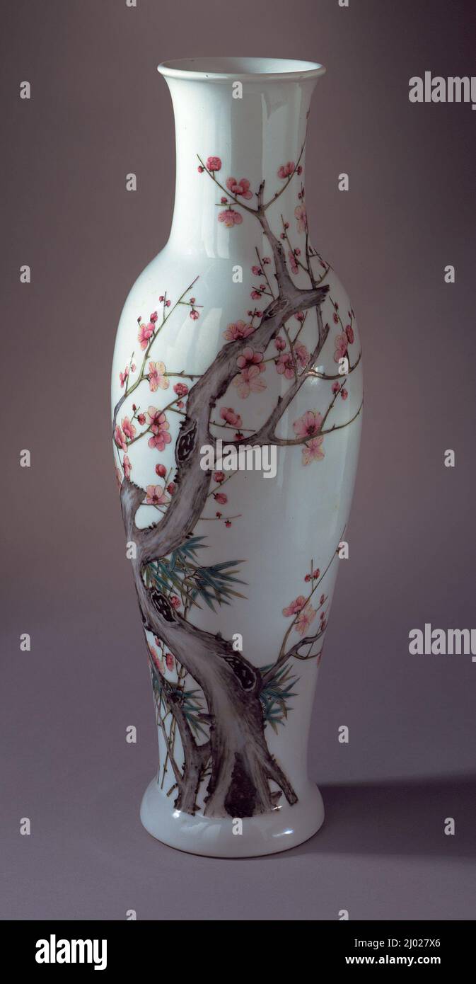 Prunus Vase (Meiping) with Bamboo and Blossoming Plum Tree. China ...
