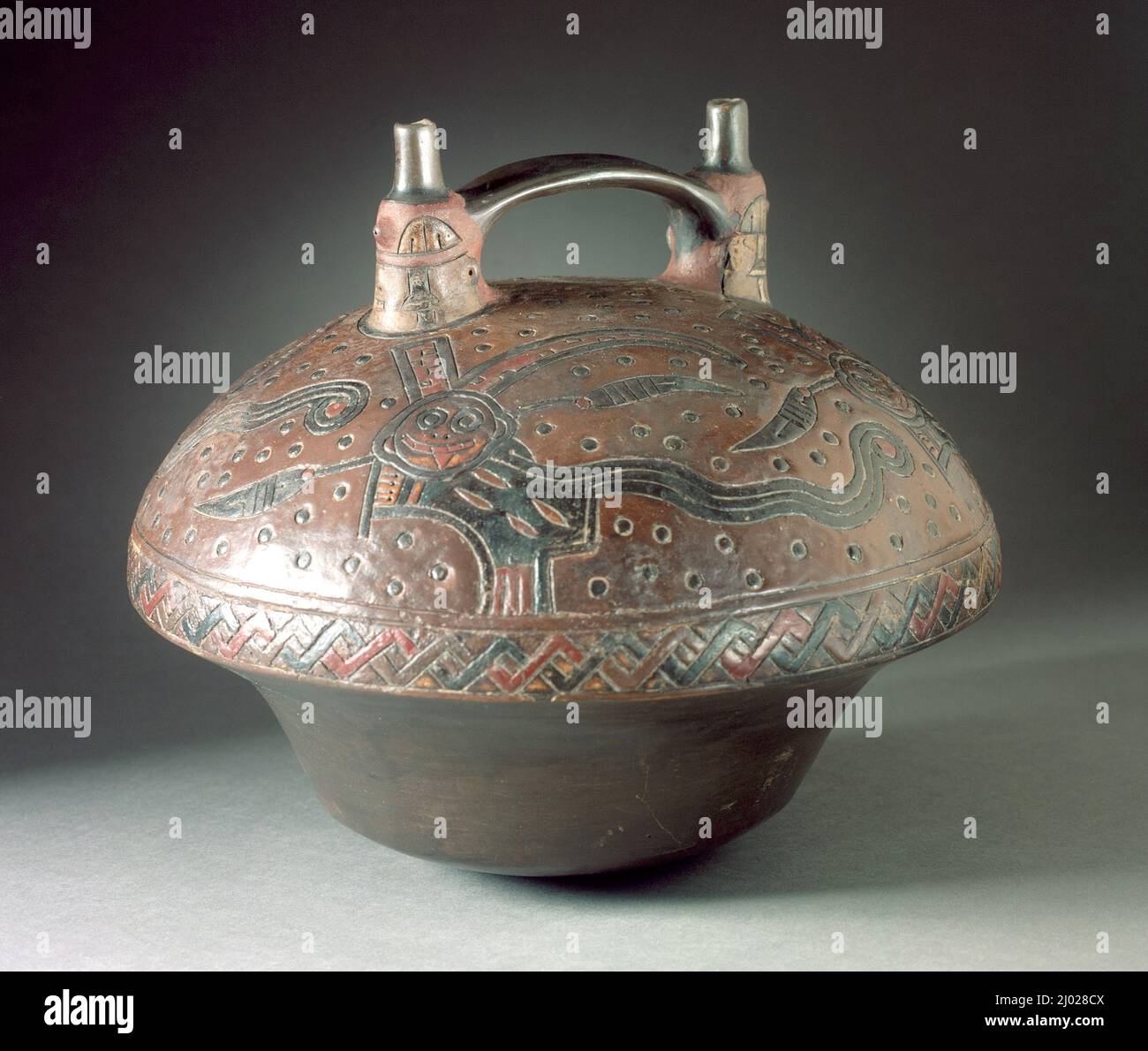 Covered Double Spout and Bridge Vessel. Peru, South Coast, Paracas ...