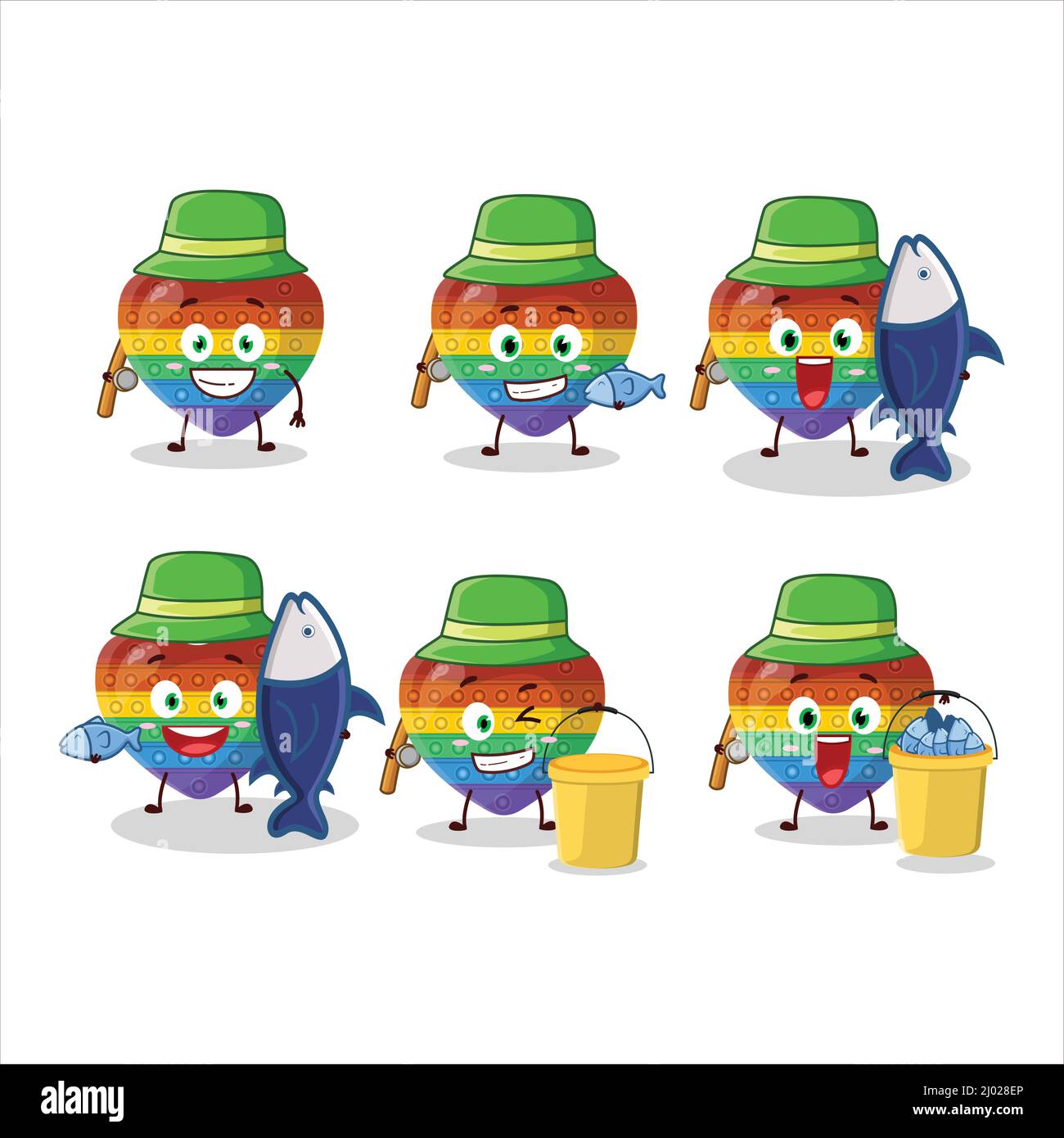 A fisherman pop it love cartoon picture catch a big fish. Vector ...