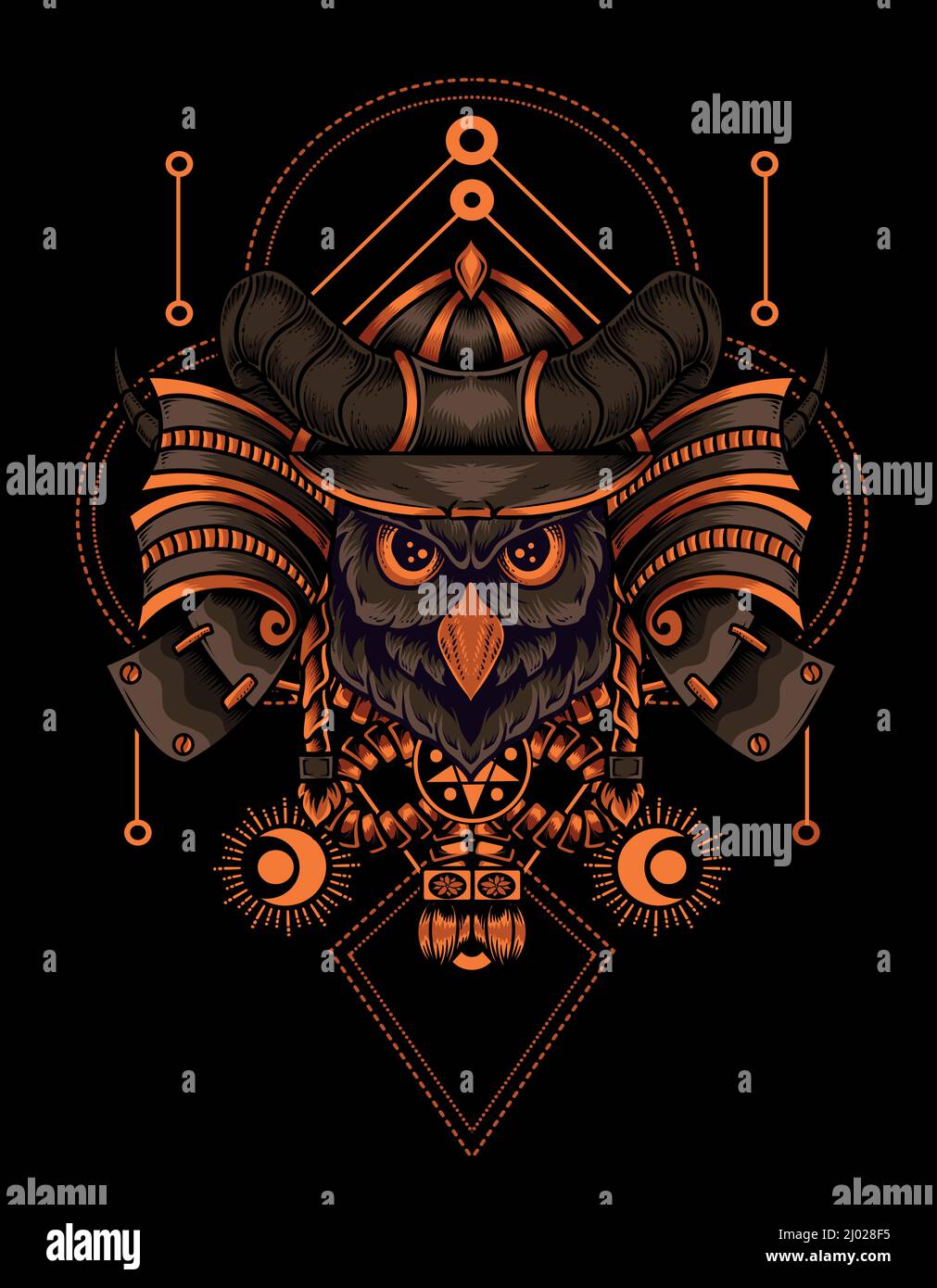 illustration owl bird head with samurai helmet Stock Vector Image & Art ...
