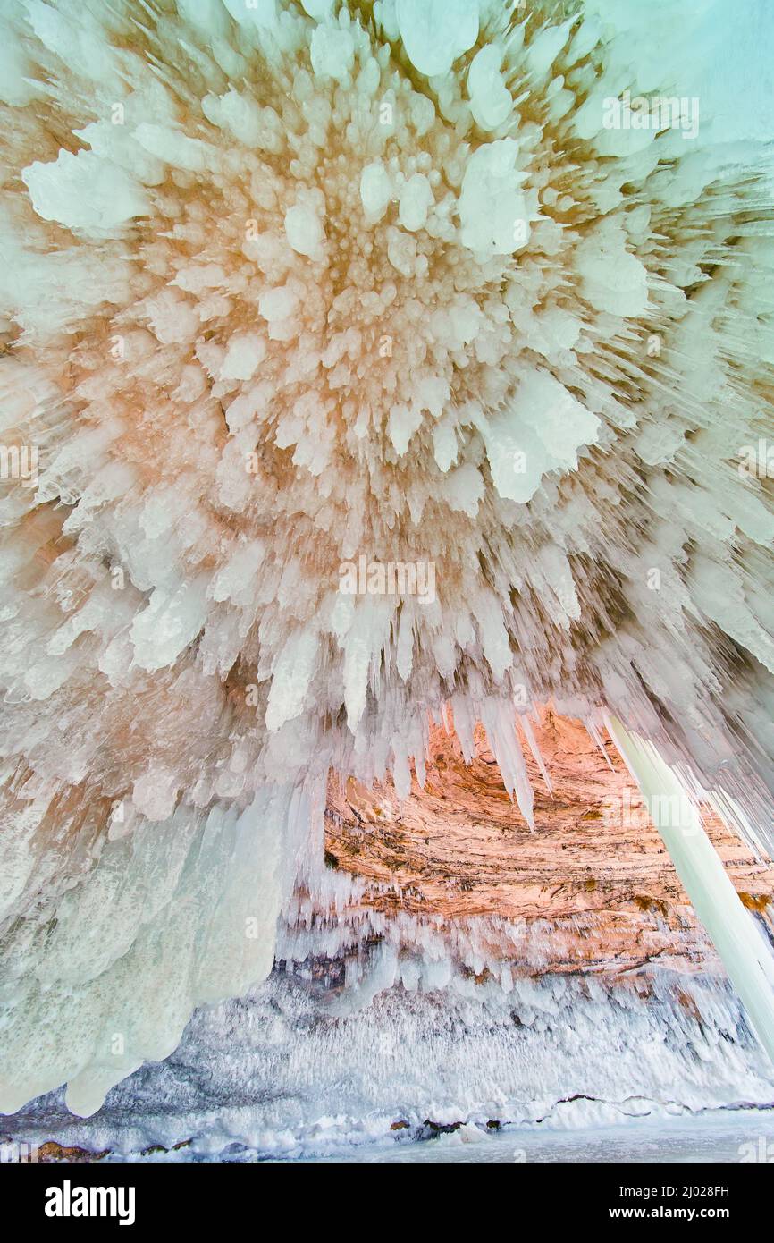 Circular icicle pattern on ceiling of ice cavern Stock Photo - Alamy