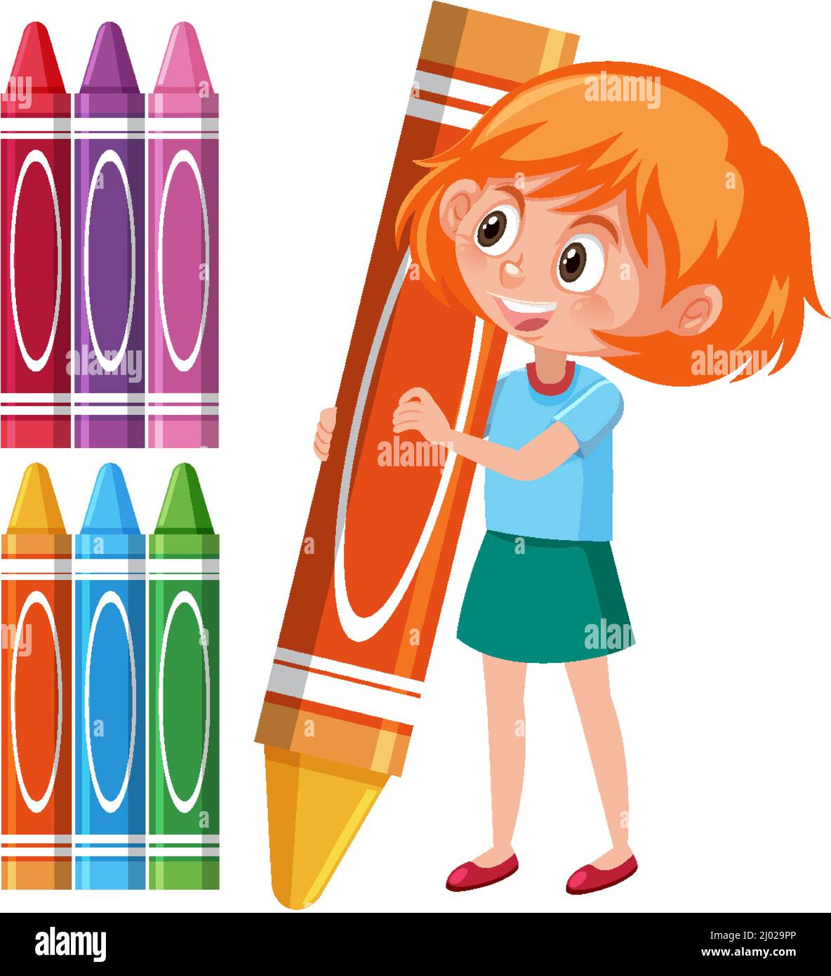 Cartoon boy holding yellow crayon stick illustration Stock Vector Image ...